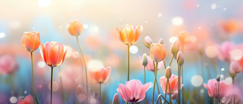 Colourful Panoramic Spring Banner of Fresh Tulips Stock Illustration ...