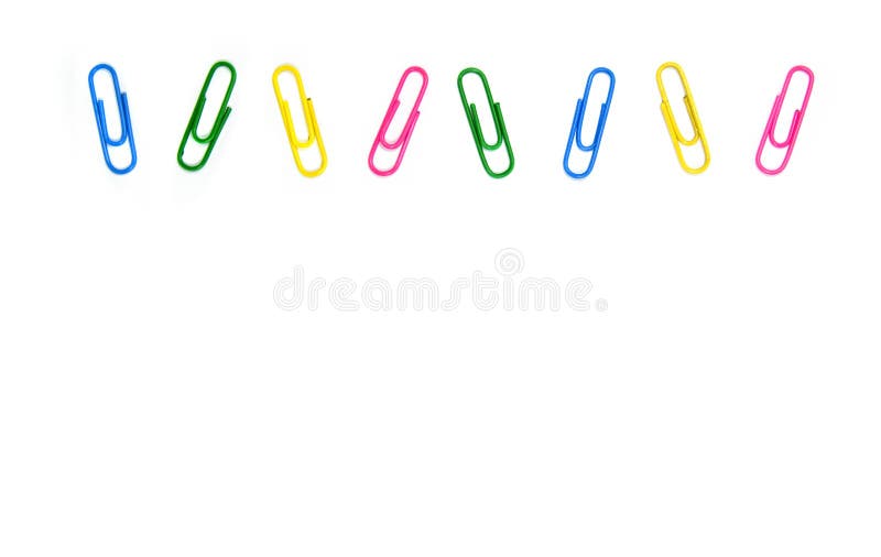 Colourful Paper Clips in Pattern on Side As Frame Isolated on a White ...