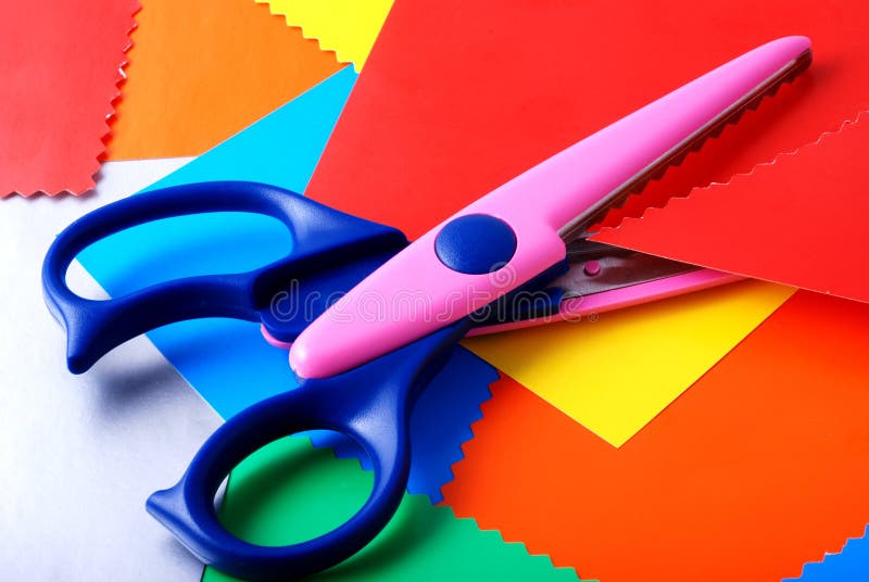 Colourful Paper and Scissors Stock Illustration - Illustration of ...