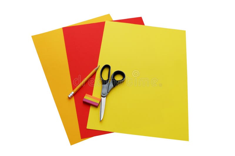Colourful Papers, Scissors, Pencil and Eraser Stock Photo - Image of ...