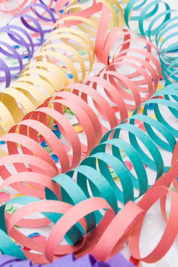 Colourful Party Paper Ribbons and Confetti Stock Photo - Image of ...