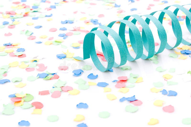 Colourful Party Paper Ribbons and Confetti Stock Photo - Image of blue ...