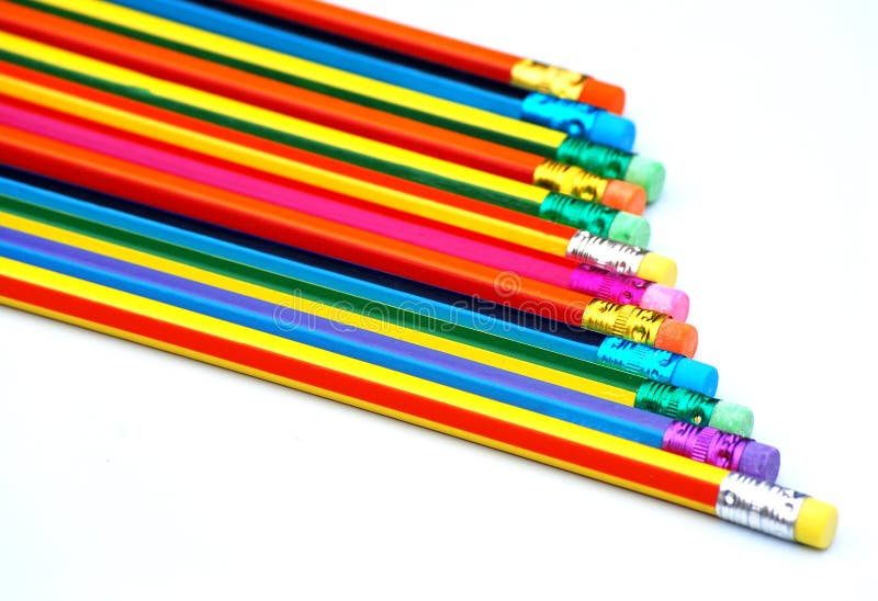 Colourful pencils stock image. Image of work, words, rubbers - 5386265