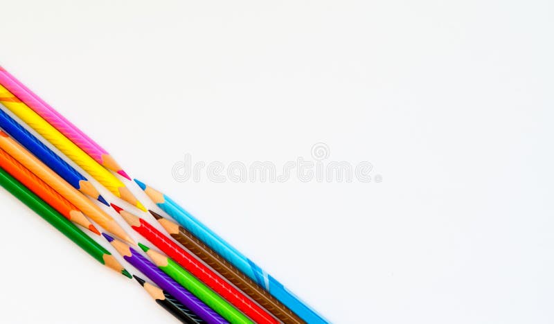 Colourful Pencils on White Paper Background. Copy Space for Text Stock ...