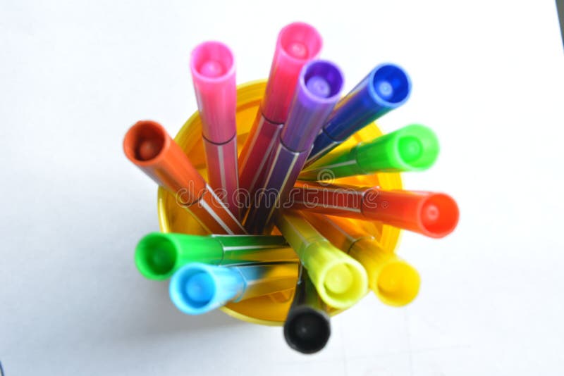 Colourful Pens and Paper stock photo. Image of drawing - 32880032
