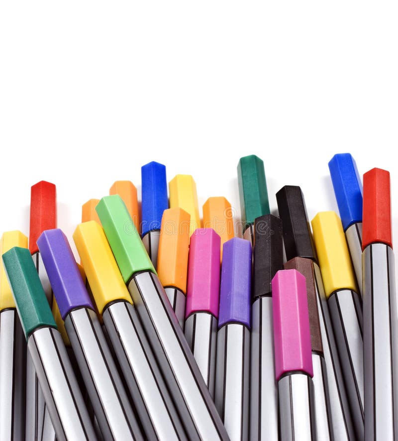 Colourful Pens on a White Background Stock Image - Image of descriptive ...