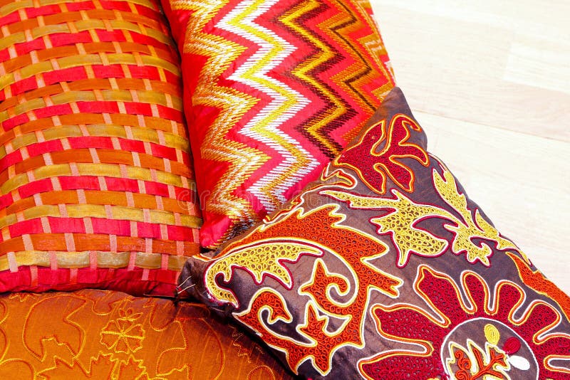 Colourful pillows stock image. Image of pile, linen, bedding - 18697343