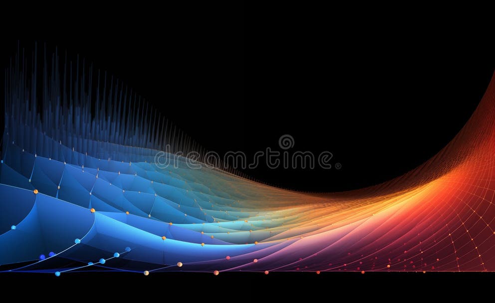 Colourful Plexus Wavy Grid on Black Background PowerPoint Slides ...