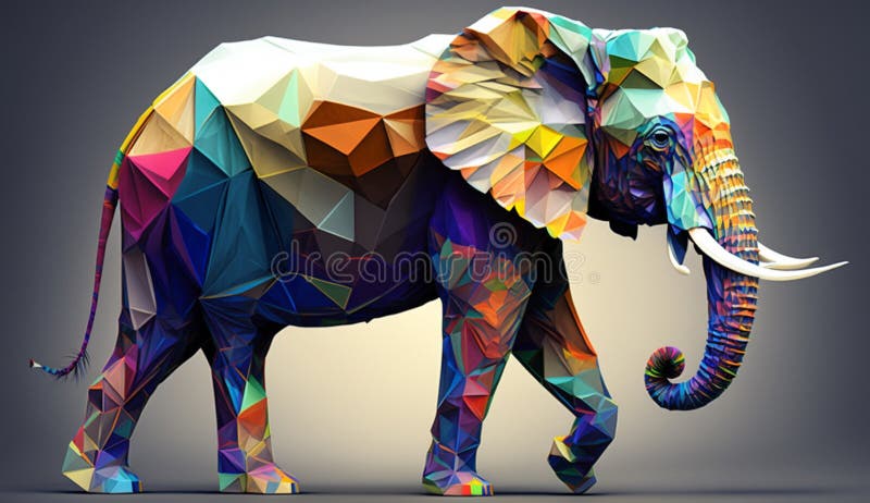 Colourful Polygon Geometric Elephant. Generative AI Stock Illustration ...
