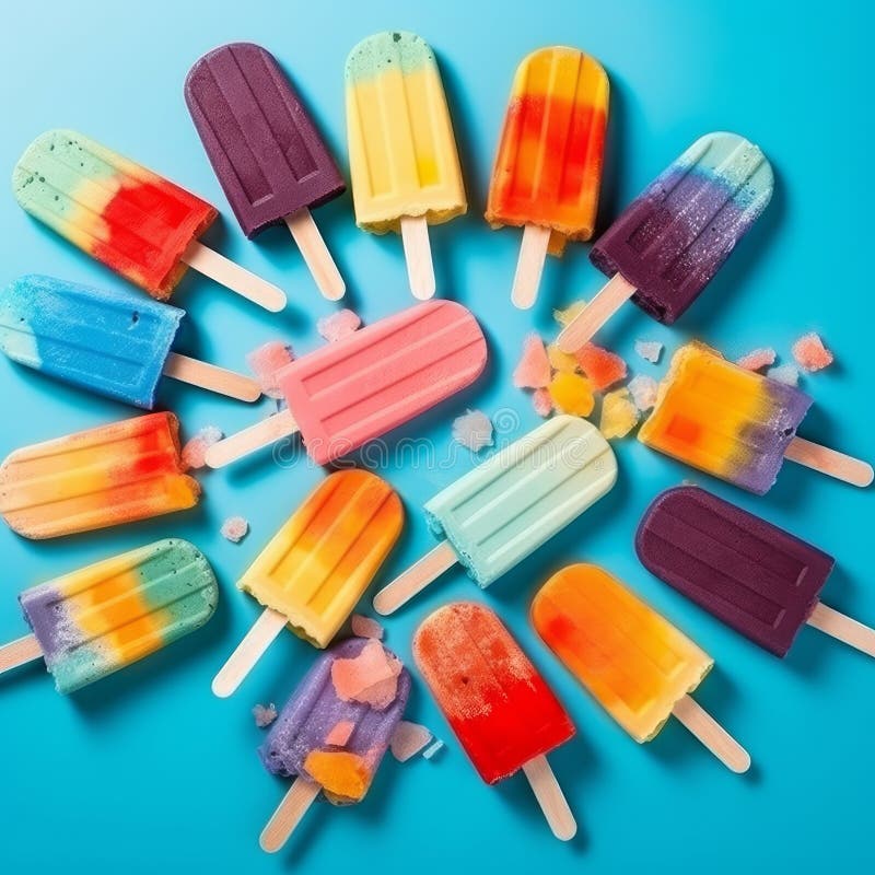 Colourful Popsicles on a Blue Background Stock Illustration ...