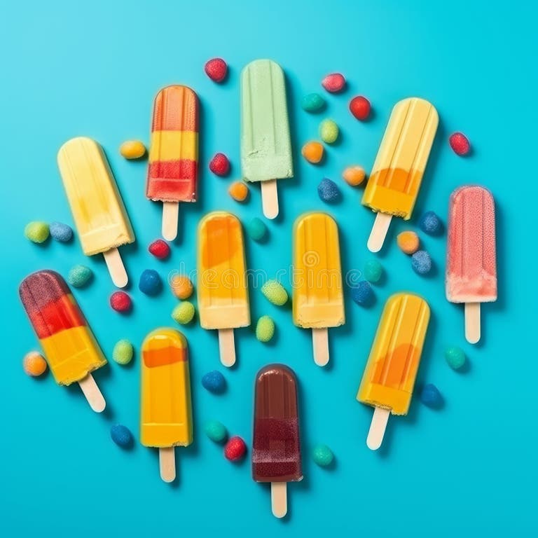 Colourful Popsicles on a Blue Background Stock Illustration ...