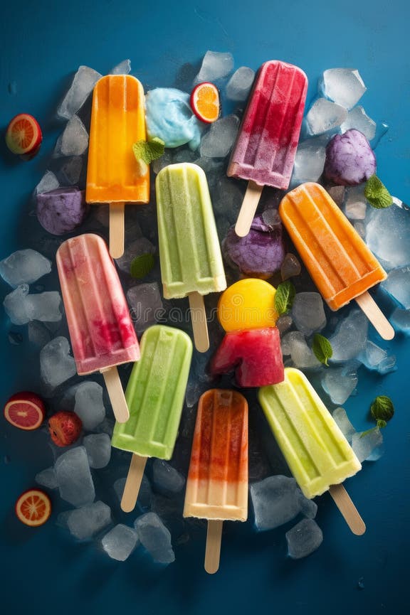 Colourful Popsicles on a Blue Background Stock Illustration ...