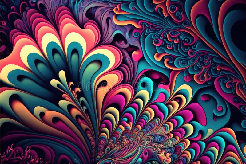 Colourful and Psychedelic Leaves on Black Background, Created Using ...