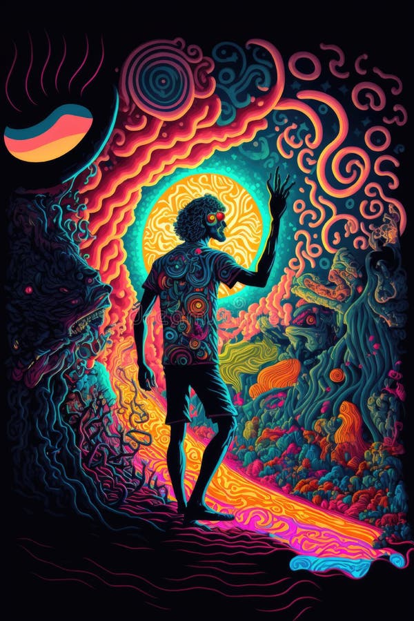 Colourful and Psychedelic Man in Cave with Fluid and Shapes, Created ...