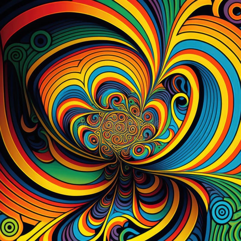 Colourful and Psychedelic Shapes on Black Background, Created Using ...