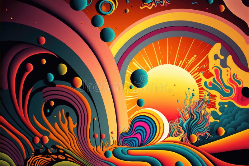 Colourful and Psychedelic Shapes in Tunnel with Sun, Created Using ...