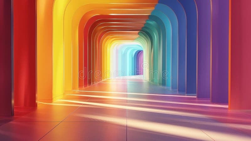 Colourful Rainbow Spectrum Rendering Empty Room with Bright Rays and ...