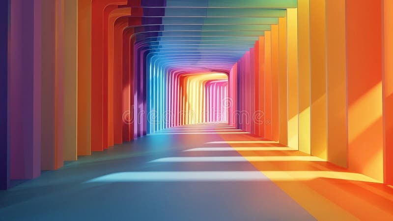 Colourful Rainbow Spectrum Rendering Empty Room with Bright Rays and ...