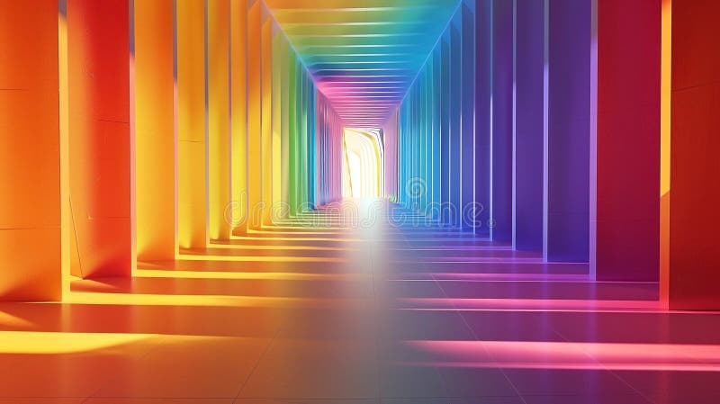 Colourful Rainbow Spectrum Rendering Empty Room with Bright Rays and ...