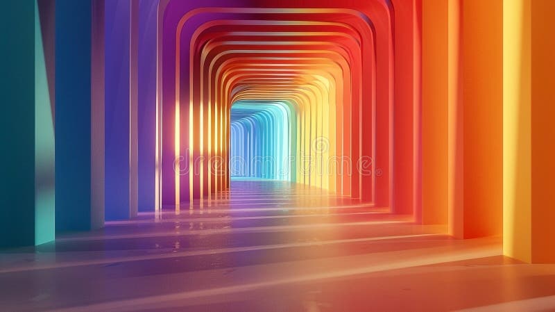 Colourful Rainbow Spectrum Rendering Empty Room with Bright Rays and ...
