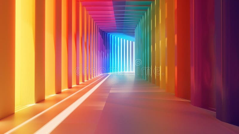 Colourful Rainbow Spectrum Rendering Empty Room with Bright Rays and ...
