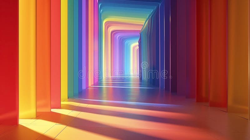 Colourful Rainbow Spectrum Rendering Empty Room with Bright Rays and ...