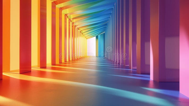 Colourful Rainbow Spectrum Rendering Empty Room with Bright Rays and ...