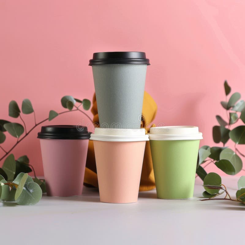 Colourful Recycled Coffee Mugs for Take Away Stock Illustration ...