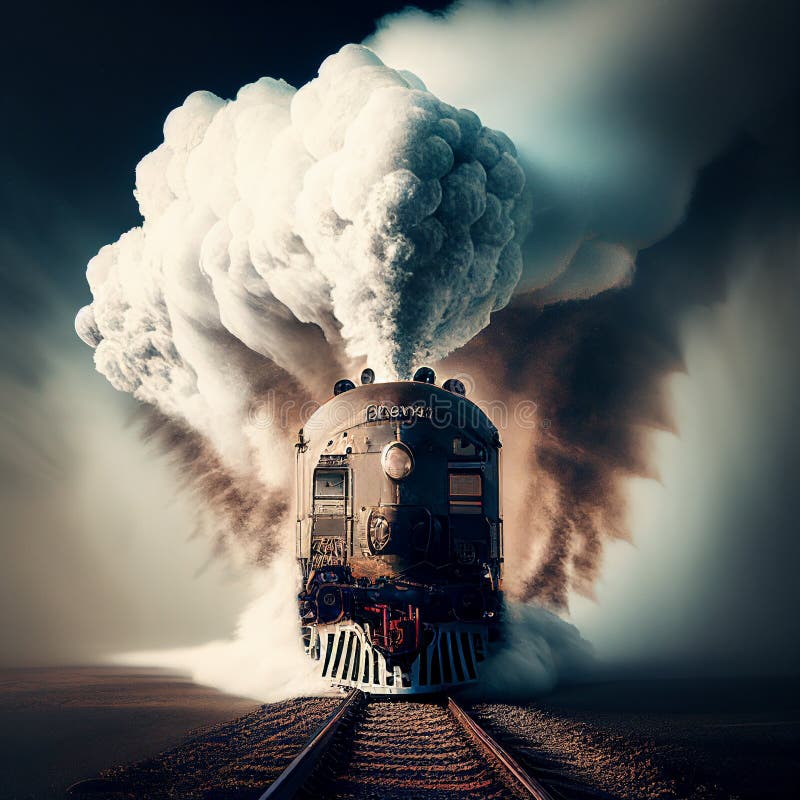 Colourful Retro Steam Train Thunders Down a Deserted Track Generative ...
