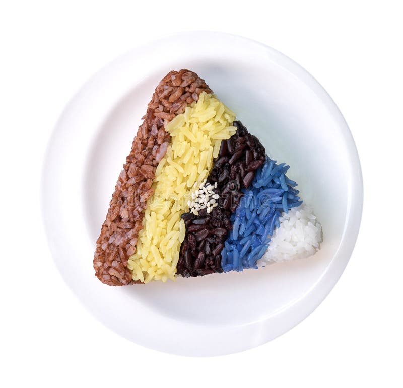 Colourful Rice Triangle Shape in Ceremic Dish Isolated on White Stock ...