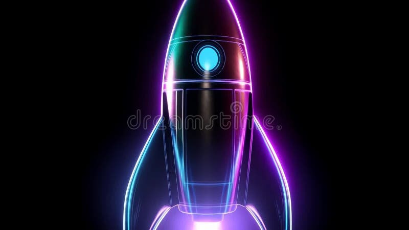 Colourful Neon Rocket Launching in Space Stock Video - Video of light ...