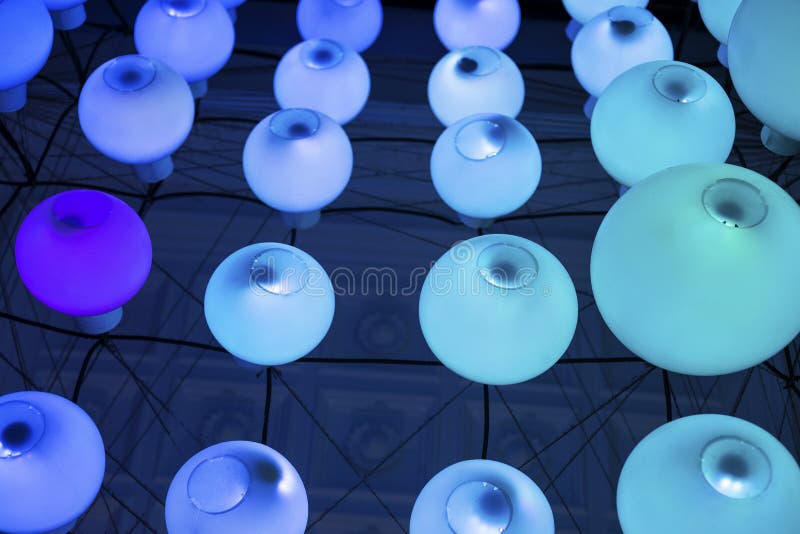 Colourful Round Lights in Funky Interior Design Detail Stock Photo ...