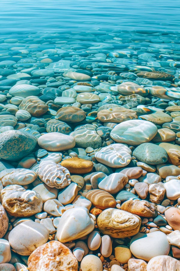 Colourful Round Sea Pebbles in the Crystal Clear Sea. Stock ...