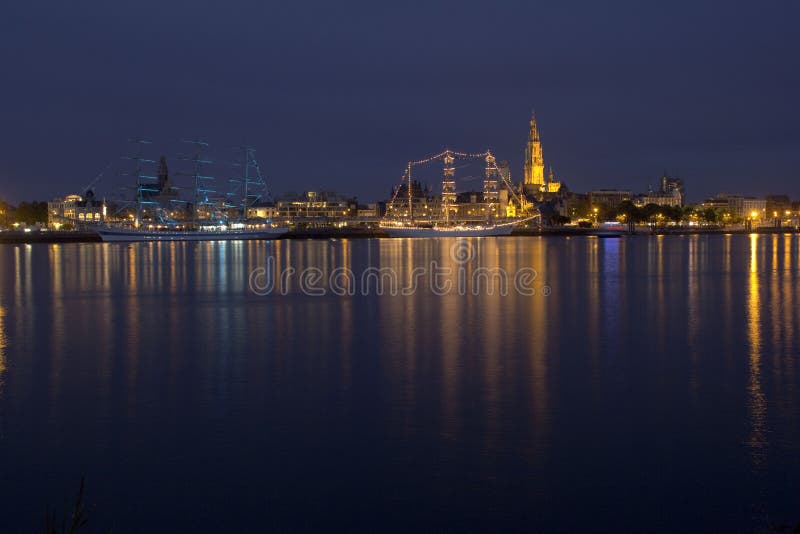Colourful Sail Ships by Night Stock Image - Image of port, ships: 76484009