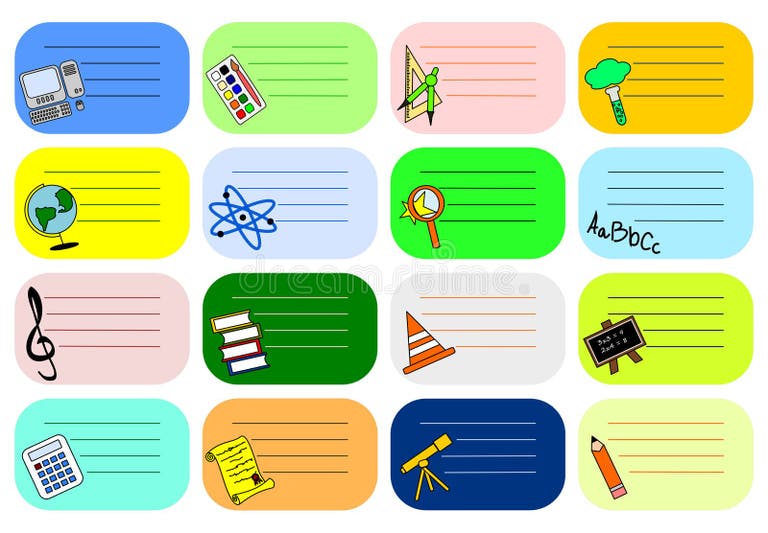 Colourful school labels stock illustration. Illustration of colour ...