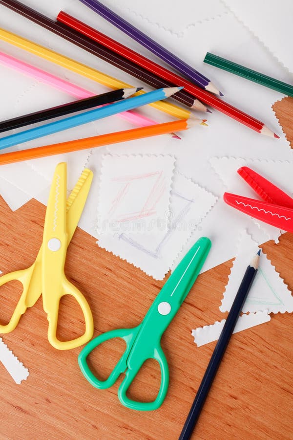 Colourful Scissors and Crayons Stock Photo - Image of open ...