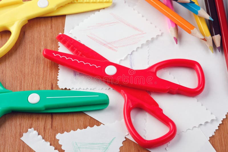 Colourful Scissors and Crayons Stock Photo - Image of instrument ...