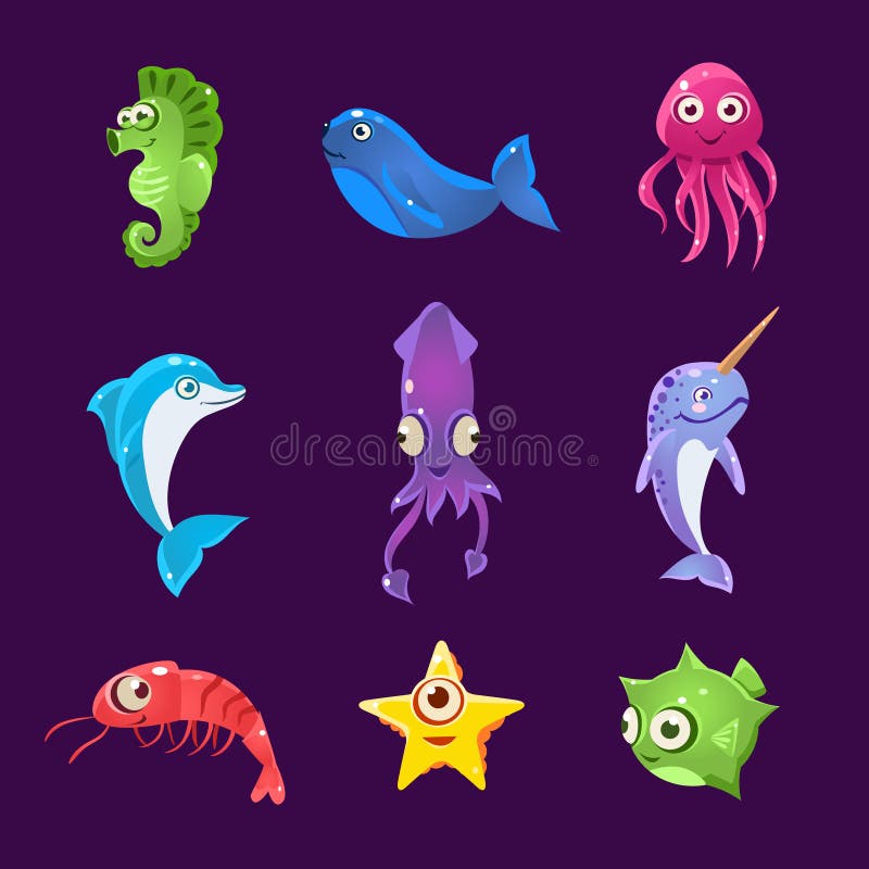 Colourful Sea Creatures, Vector Illustration Set Stock Vector ...