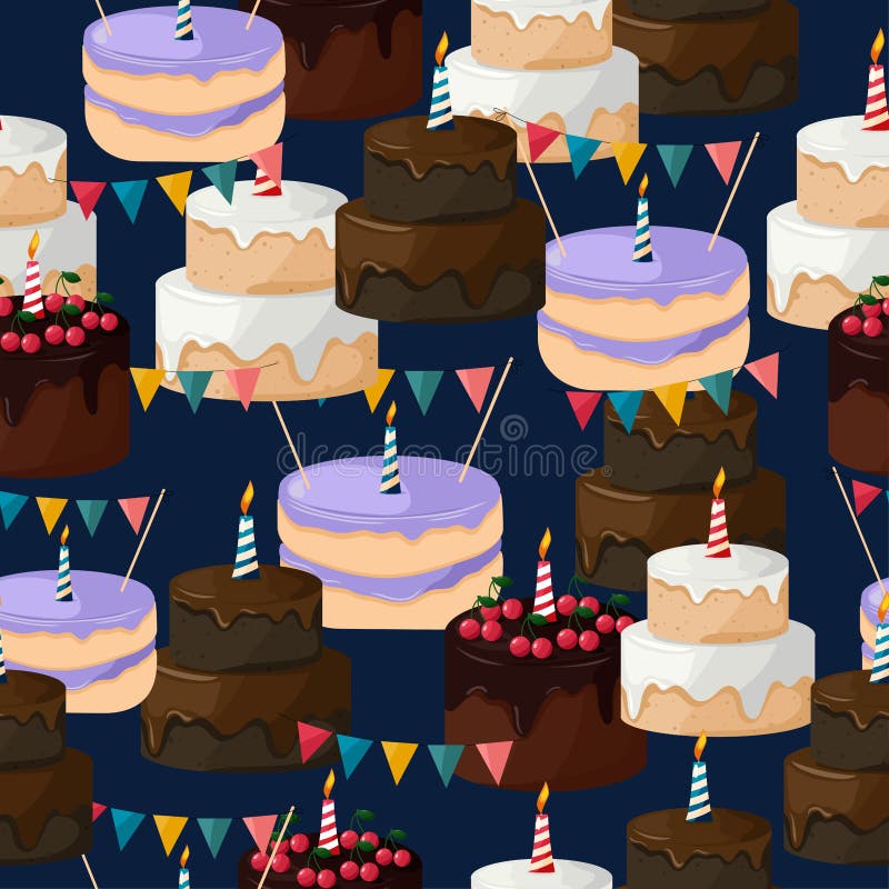 Seamless Pattern with Cakes on Dark Background. Stock Vector ...