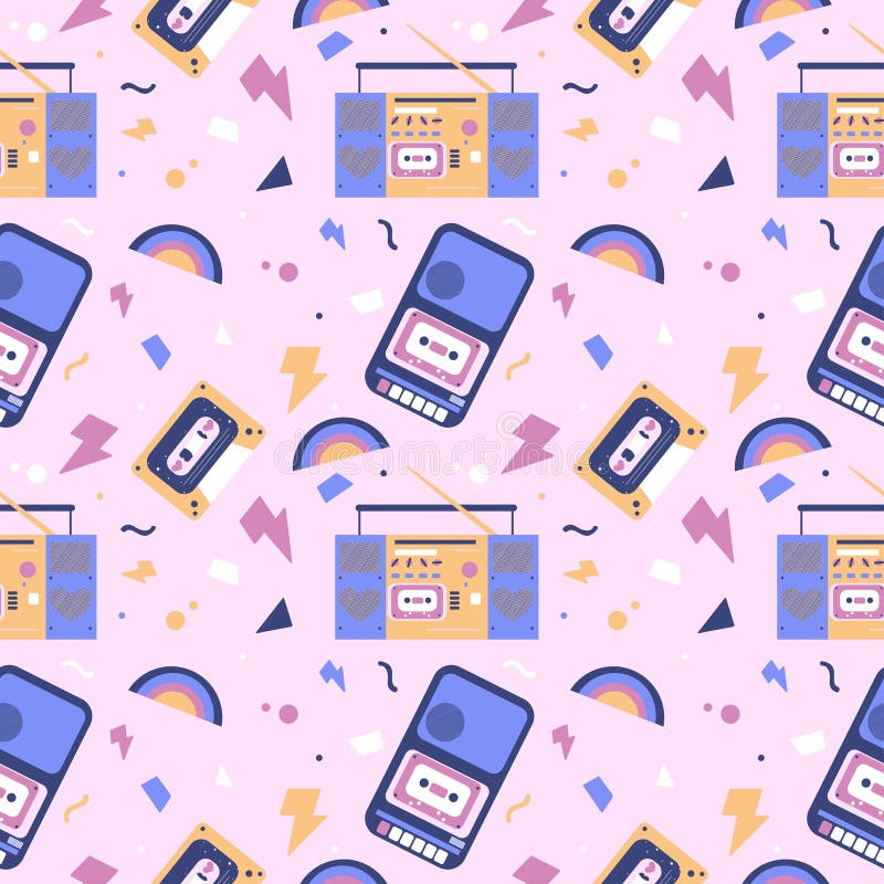 Colourful Seamless Pattern with Retro Record Players and Abstract ...