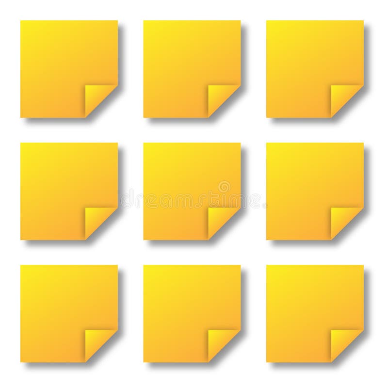 Bright Yellow Set of Post-it Notes, Vector Illustration Stock Vector ...