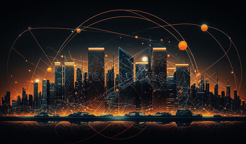 Colourful Smart City and Connection Technology Concept, Illustration of ...