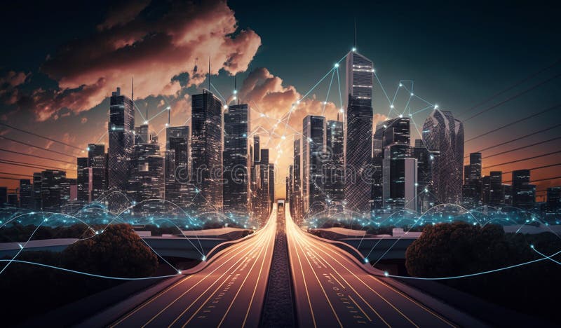 Colourful Smart City and Connection Technology Concept, Illustration of ...