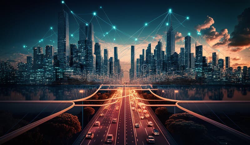 Colourful Smart City and Connection Technology Concept, Illustration of ...