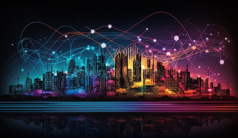 Colourful Smart City and Connection Technology Concept, Illustration of ...