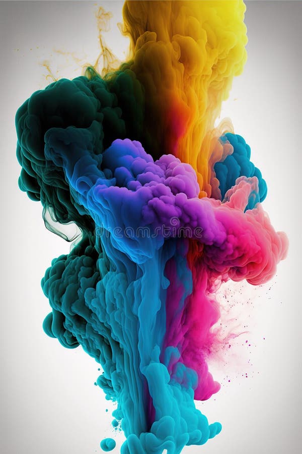 Colourful Smoke Trails Floating on Gray and White Background, Created ...