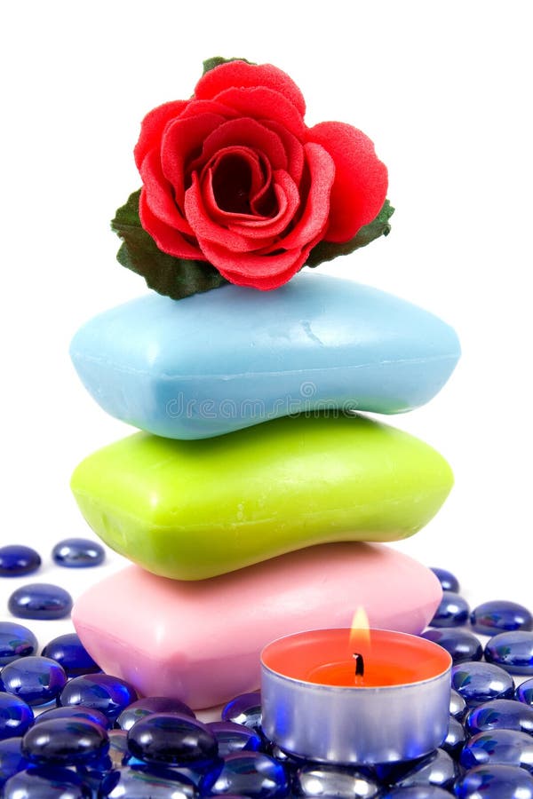Colourful Soap and Aroma Rose Stock Photo - Image of green, bathroom ...