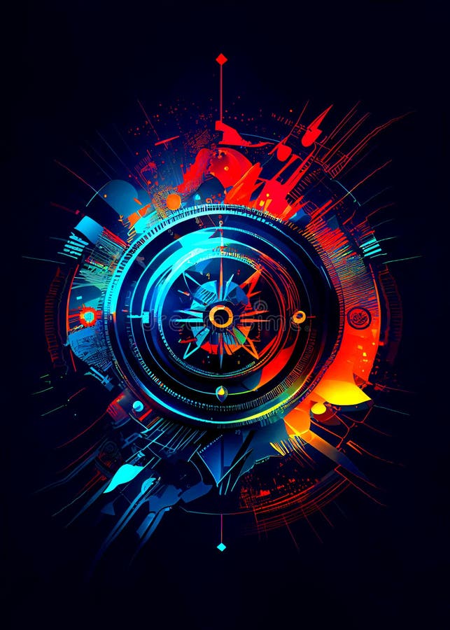 Colourful Space Compass - Generative AI Illustration Stock Illustration ...