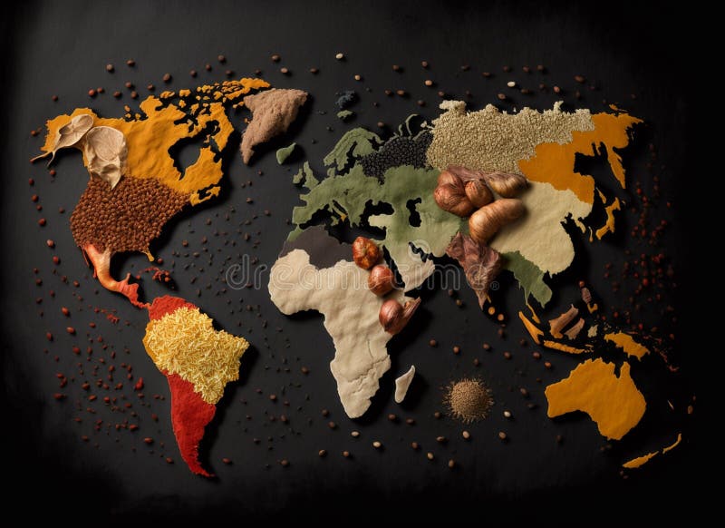 Colourful spices world map stock illustration. Illustration of meal ...