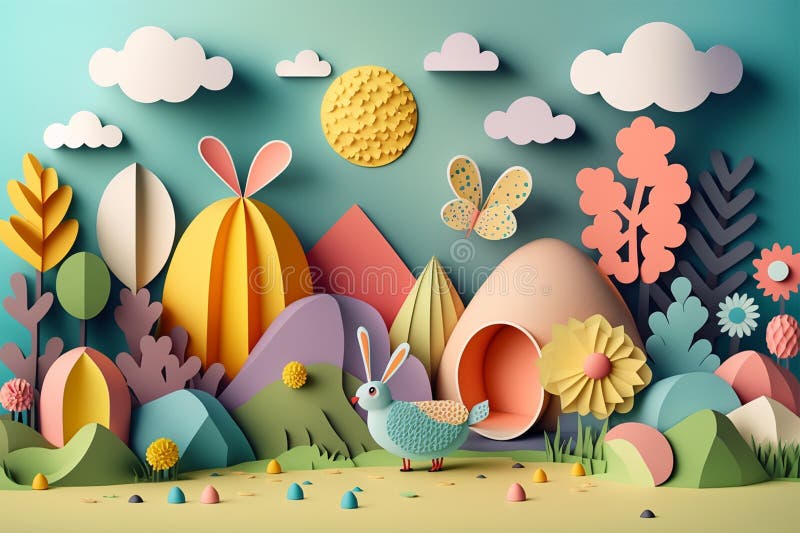Colourful Spring Easter Background Made of Paper. Generative AI Stock ...